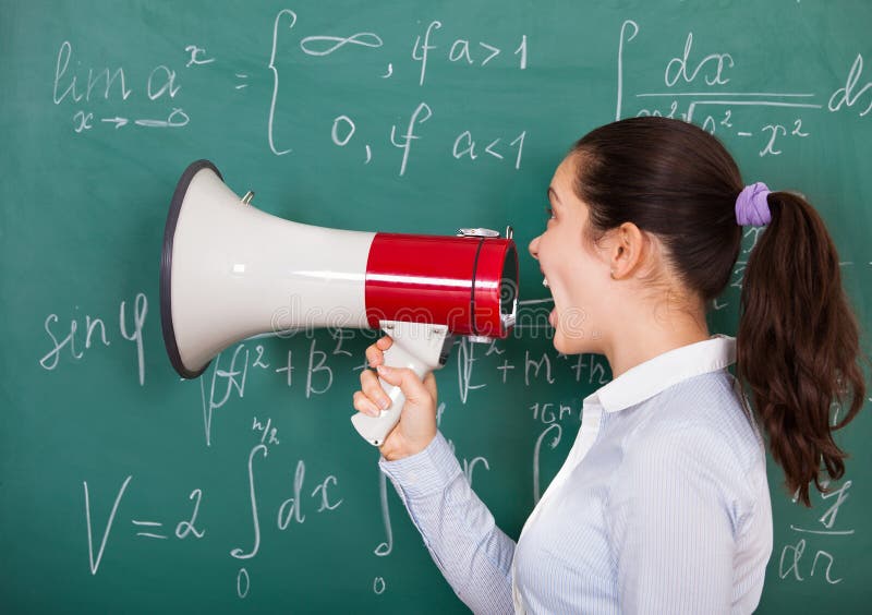 Teacher Shouting through Megaphone on University Students Stock Image ...