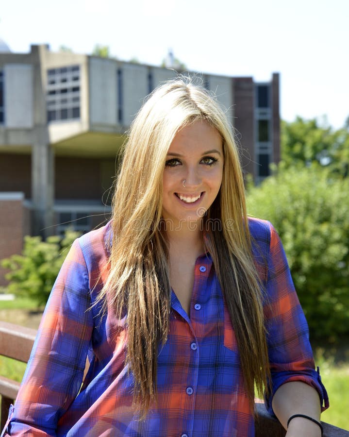 Female Student Portrait on College Campus Stock Photo - Image of long ...