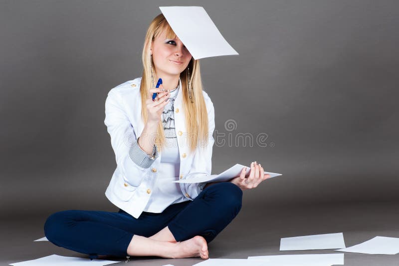 Female Student Smiling Falling Sheet of Paper Stock Photo - Image of ...