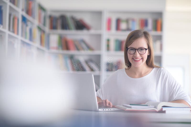 Female Student Study in School Library Stock Photo - Image of pretty ...