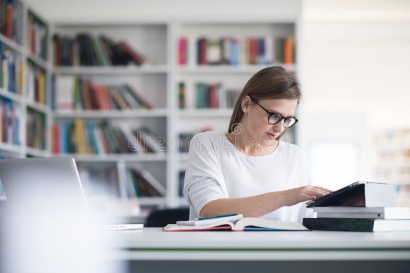Female Student Study in School Library Stock Photo - Image of pretty ...
