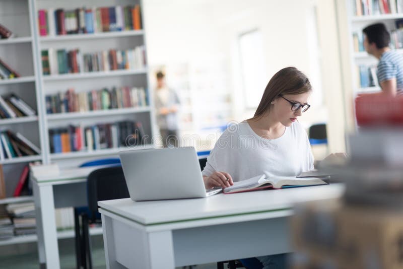 Female Student Study in School Library Stock Image - Image of academic ...