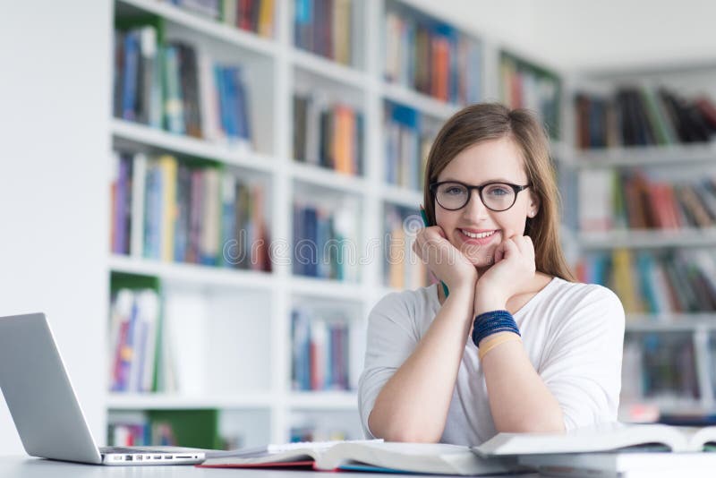 Female Student Study in School Library Stock Photo - Image of people ...