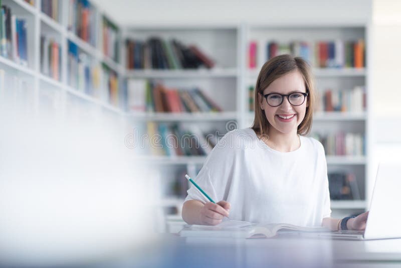 Female Student Study in School Library Stock Photo - Image of academic ...