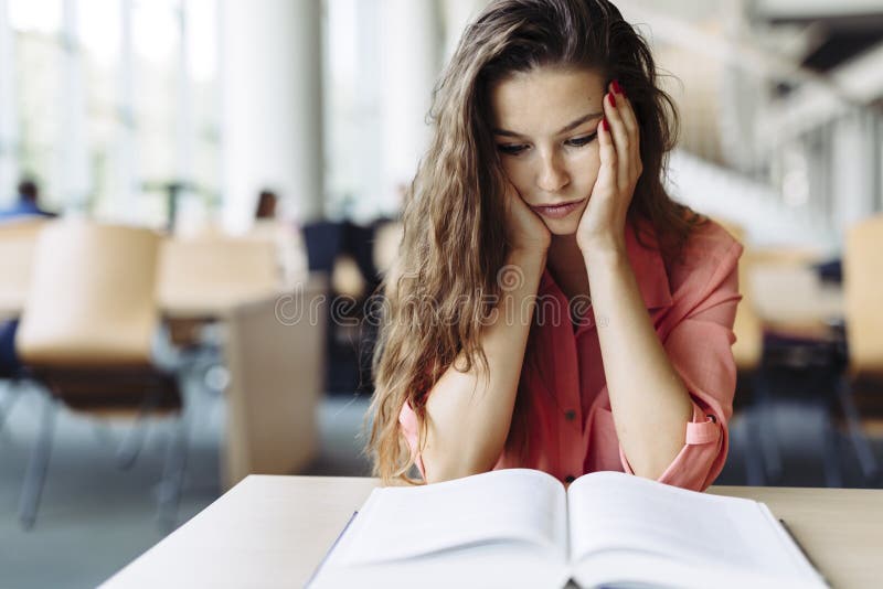 Female Student Studying in Library Stock Photo - Image of homework ...