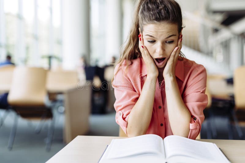Female Student Studying in Library Stock Photo - Image of library, girl ...