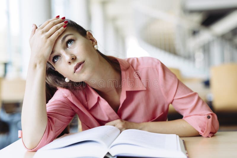 Female Student Studying in Library Stock Image - Image of college ...