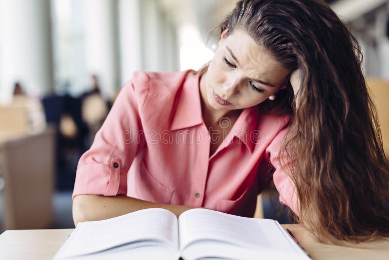 Female Student Studying in Library Stock Image - Image of school, study ...