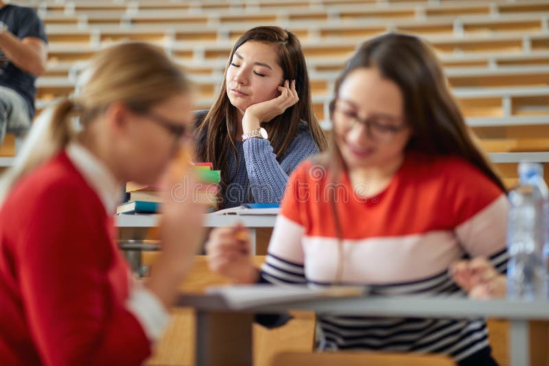 Female Student Taking a Break from the Lecture Stock Image - Image of ...