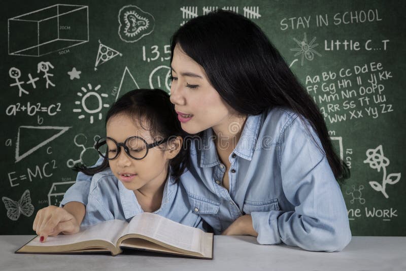 Female Student and Teacher Read a Book Stock Photo - Image of doodles ...