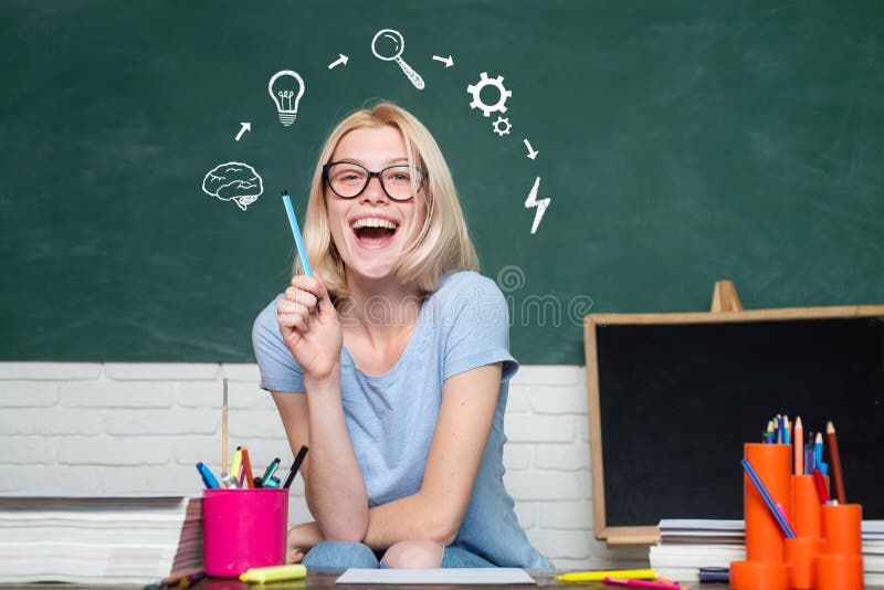 Female Student Thinking about Coursework in University. Student and ...