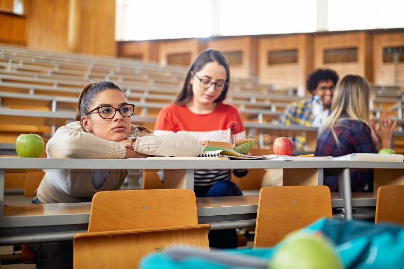 Female Student Thinking about the Lecture at the Break Stock Photo ...