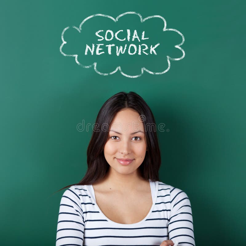 Female Student Thinking of Social Network Stock Photo - Image of media ...
