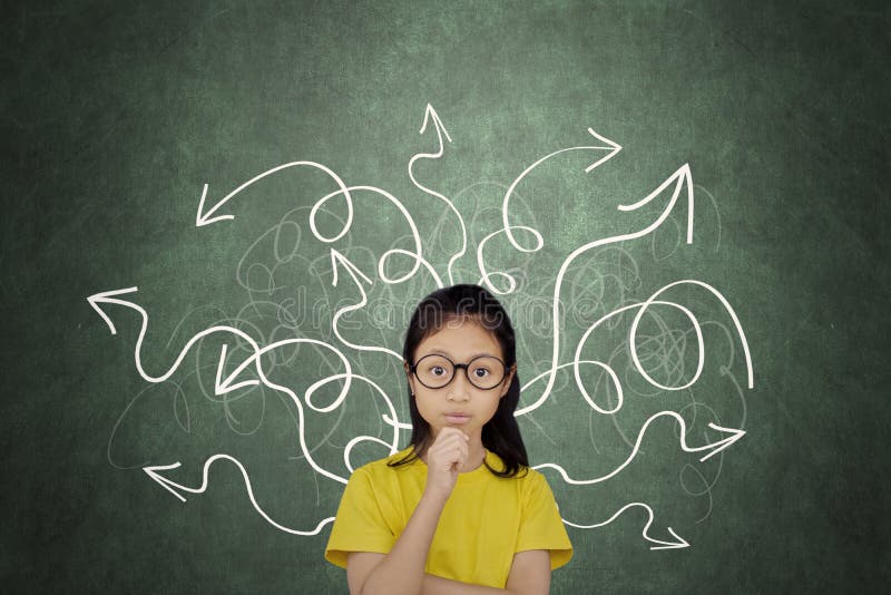 Female Student Thinking Something in Classroom Stock Image - Image of ...
