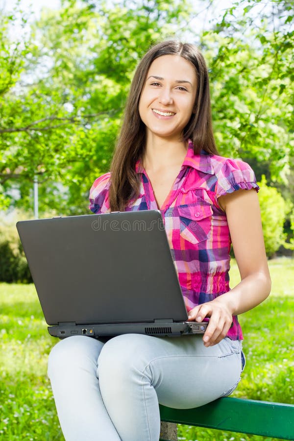 Female Student Using Laptop Stock Image - Image of happy, cheerful ...