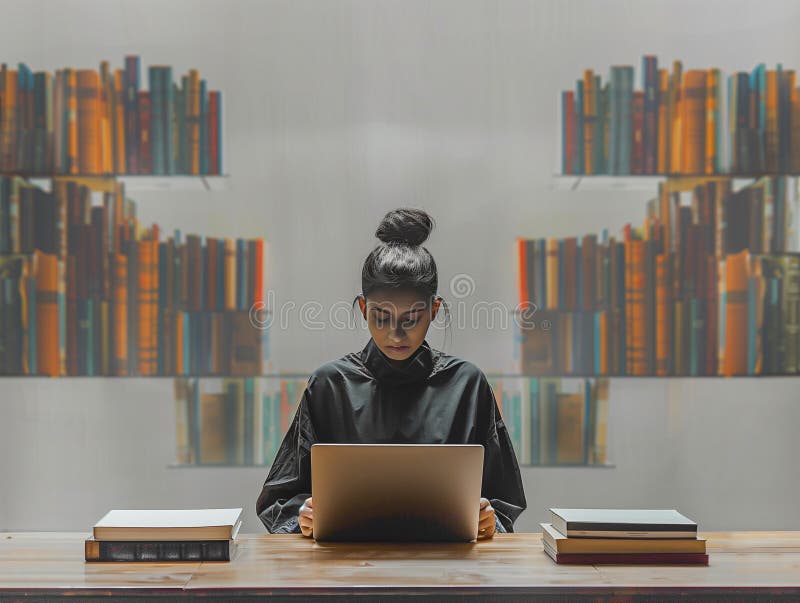 Female Student Using Laptop Doing Research. by Generative Ai Stock ...
