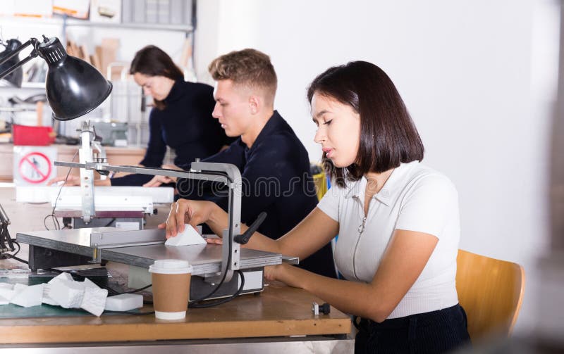 Female Student Using Scroll Saw in Architectural Modeling Stock Image ... Female Student Using Scroll Saw in Architectural Modeling Stock Image ...