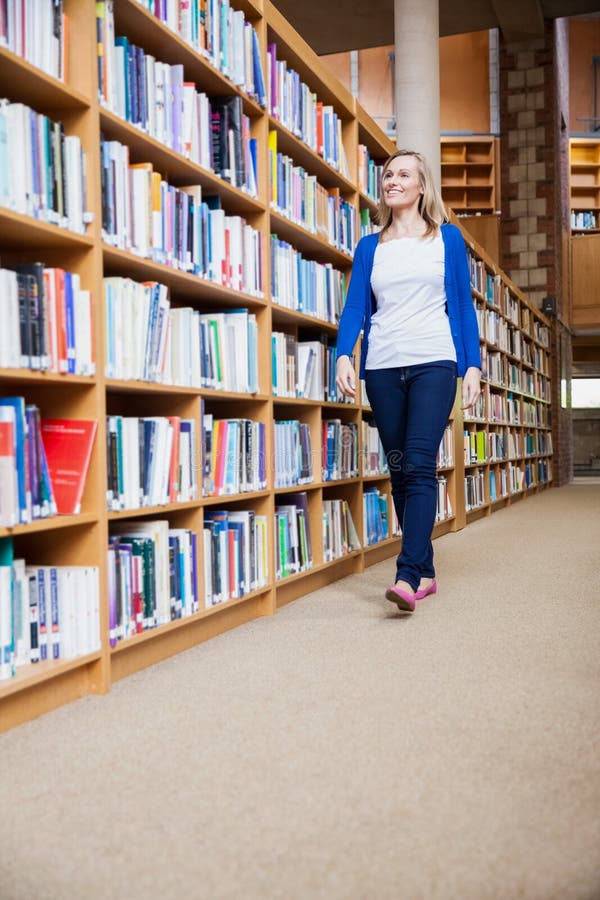Female Student Walking in the Library Stock Image - Image of lecture ...