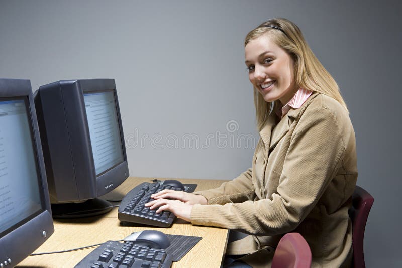 Female Student Working on a Computer Stock Image - Image of caucasian ...