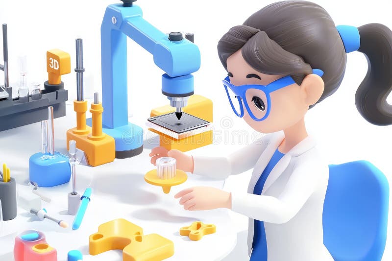 Female Student Works in the Automation Lab Debugging the 3D Printer. 3D ...