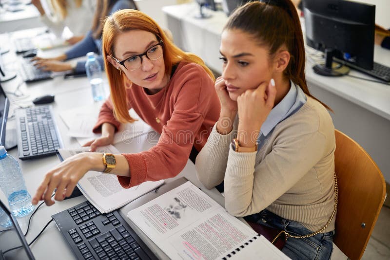 A Female Student Worrying about Hard Informatics Lesson. Smart Young ...
