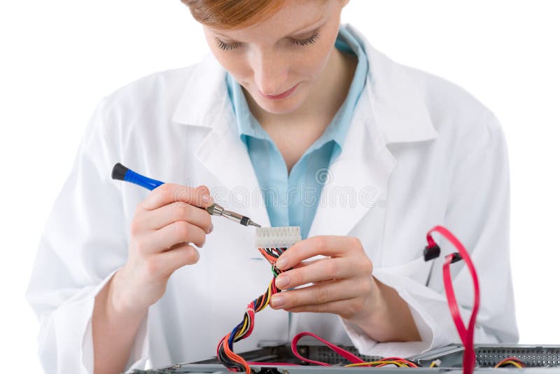 Female Support Computer Engineer - Woman Repair Stock Image - Image of ...