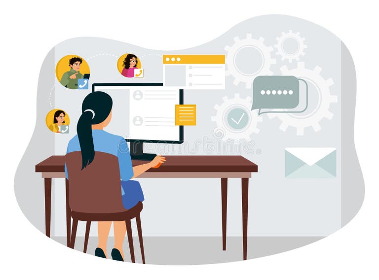 Female Support Service Operator Talking To Customer and Replying To Messages on Computer Stock ...