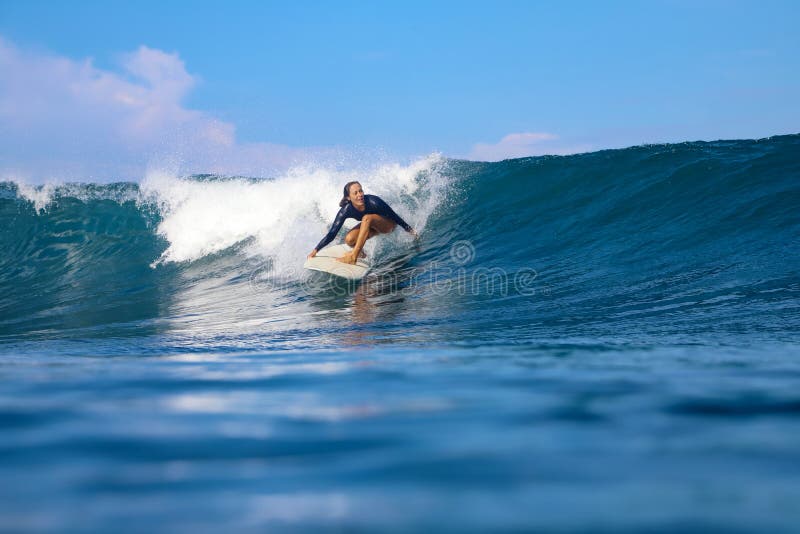 Female surfer on a wave stock image. Image of people - 176125425