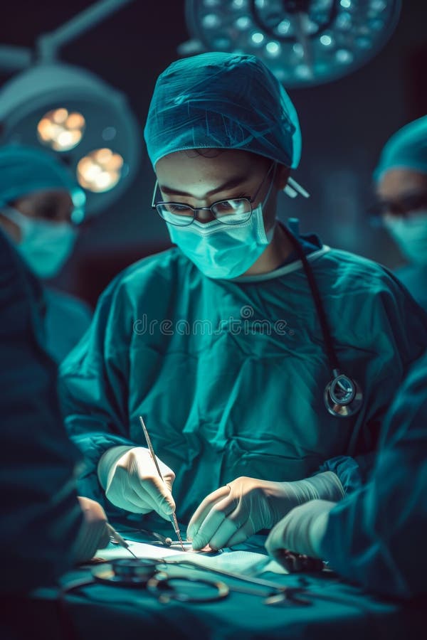 Female Surgeon Performing Operation Stock Illustration - Illustration ...