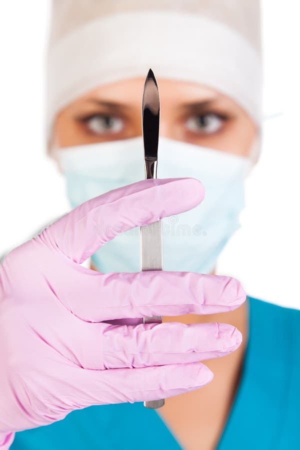 Female surgeon with scalpe stock image. Image of instruments - 19540521