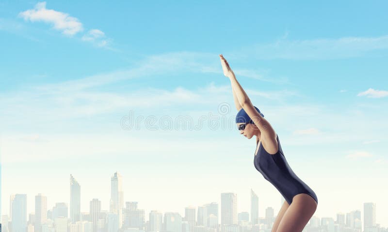 Female Swimmer. Concept Image Stock Image - Image of ready, pose: 61378251