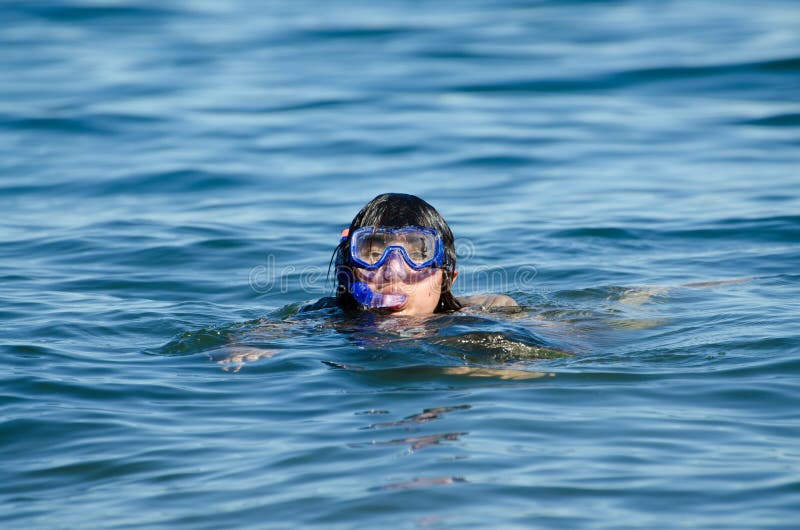 Female Swimming in the Water with a Diving Mask Stock Image - Image of ...