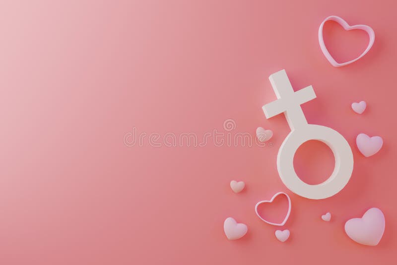 Female Symbol and Heart Shape Background, 3d Stock Illustration ...