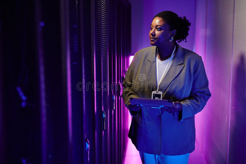 Female System Admin in Neon Light Stock Image - Image of standing, suit ...