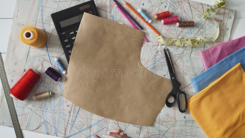 Female Tailor Cutting Sewing Pattern Stock Footage - Video of plan ...