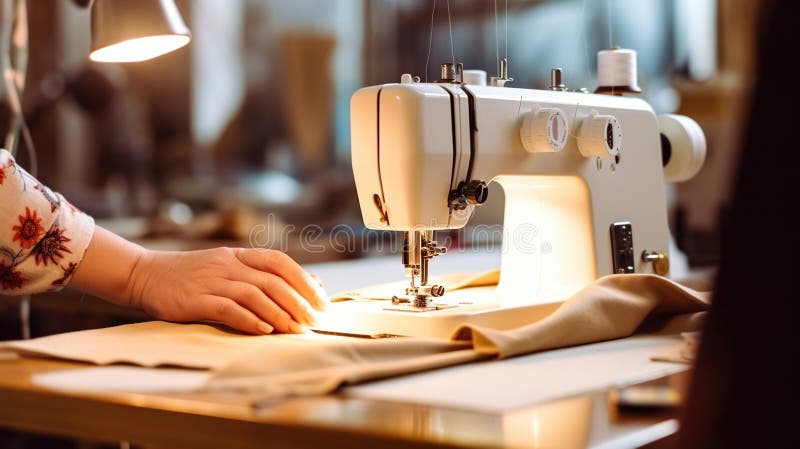Female Tailor Putting Thread into Sewing Machine while Working in Light ...