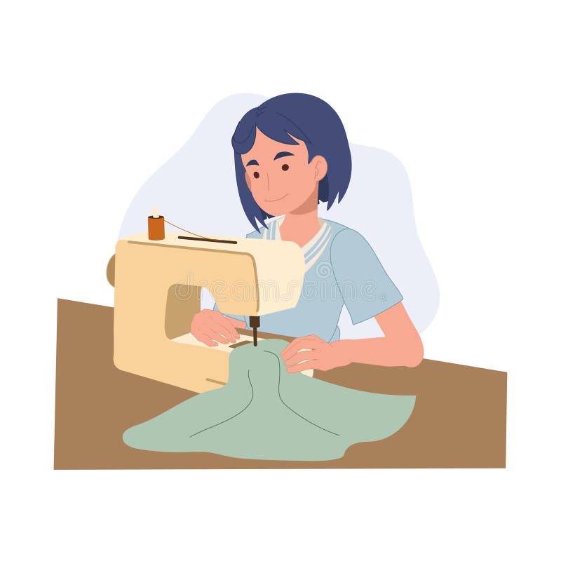 Female Tailor at a Sewing Machine Working on Handmade Clothes Stock ...