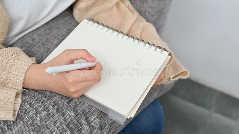 Female Taking Notes on Spiral Notepad, Hand Writing Something on Blank ...