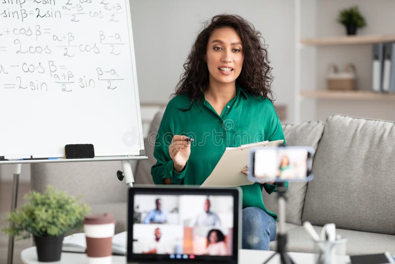 Female Teacher Explaining Math Online Making Video Call Stock Image ...