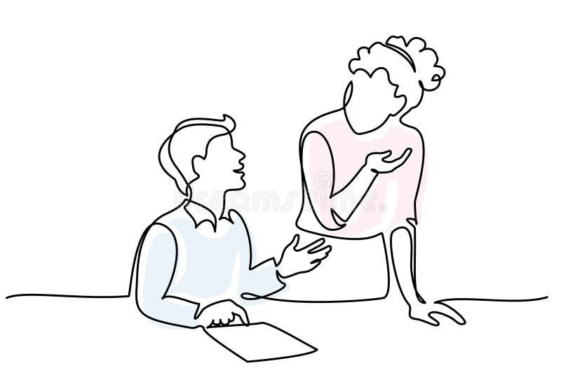 Female Teacher Explaining a Task To a Boy Student. One Line Drawing ...