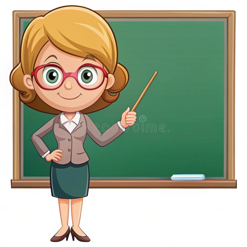 Female Teacher in Front of a Chalkboard, Pointing with a Pointer Stock ...