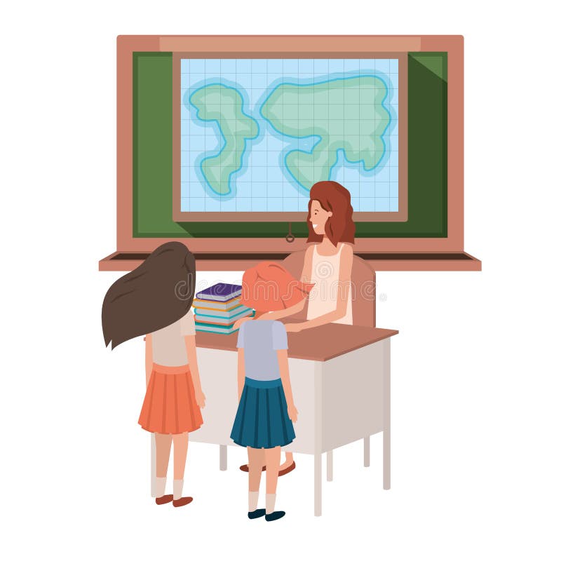 Female Teacher in the Geography Class with Students Stock Vector ...