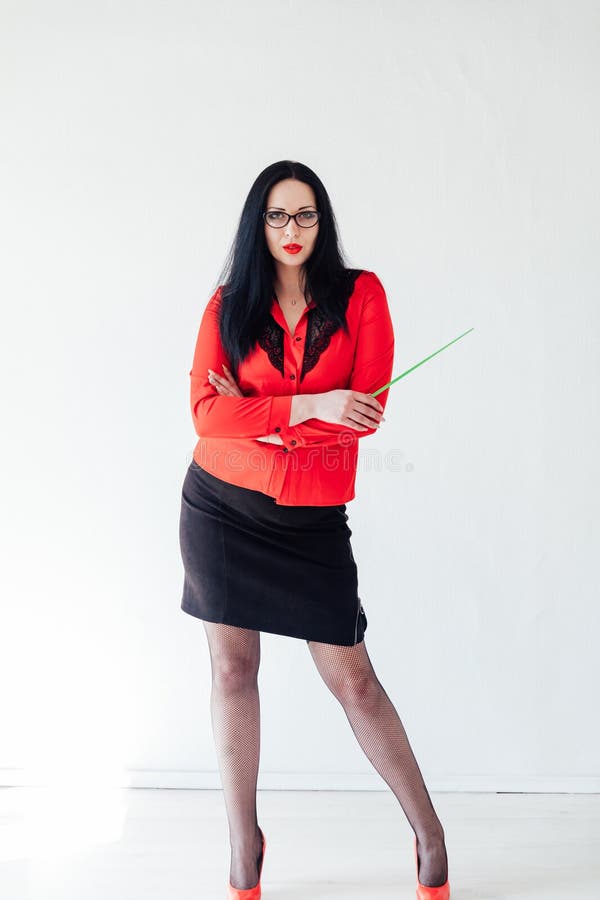 Female Teacher with Pointer in Classroom Office Stock Photo - Image of ...