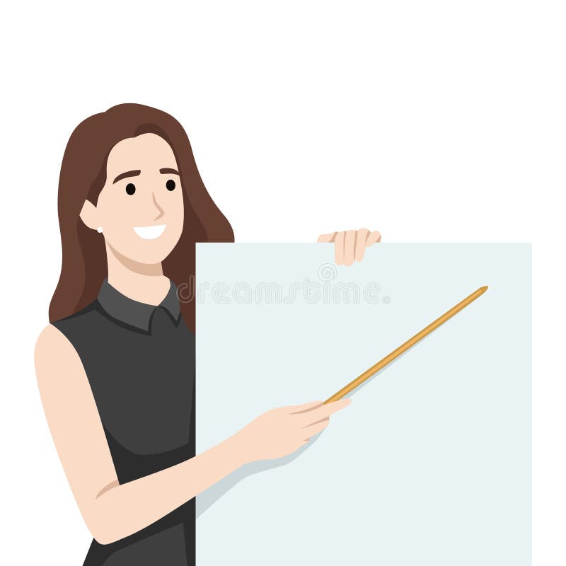 Female Teacher Pointing at Blank Board with Pointer Stick Stock ...
