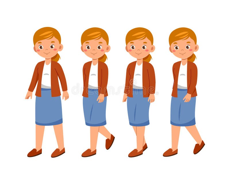 Female Teacher Set. Educational Worker Walking. Pack of Characters ...