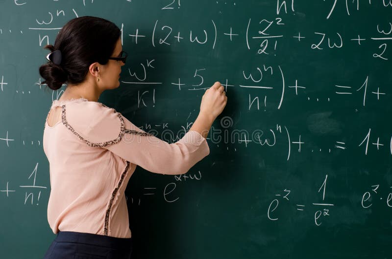 The Female Teacher Standing in Front of Chalkboard Stock Photo - Image ...