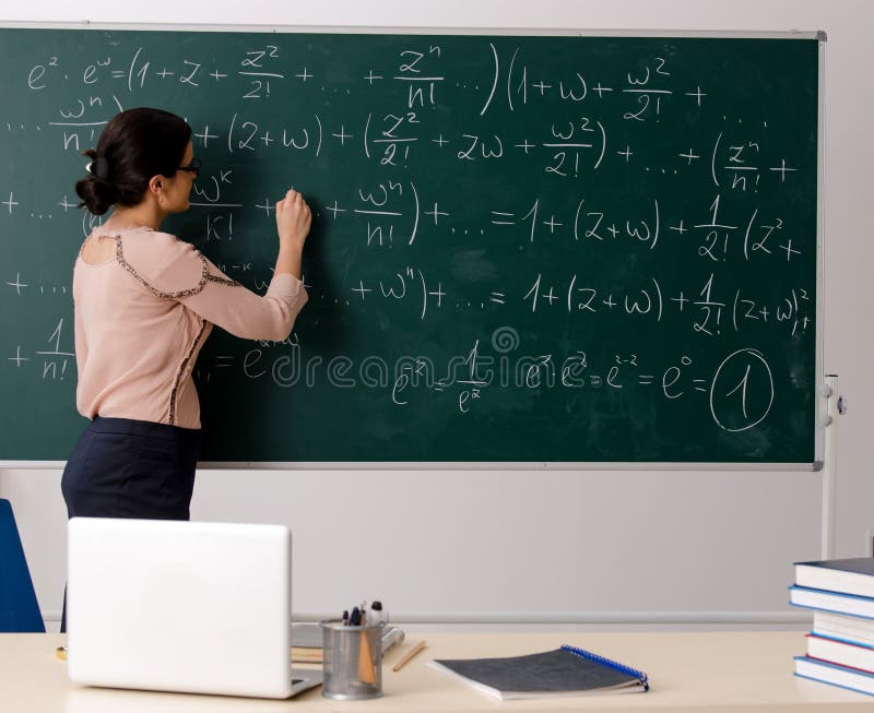 The Female Teacher Standing in Front of Chalkboard Stock Image - Image ...