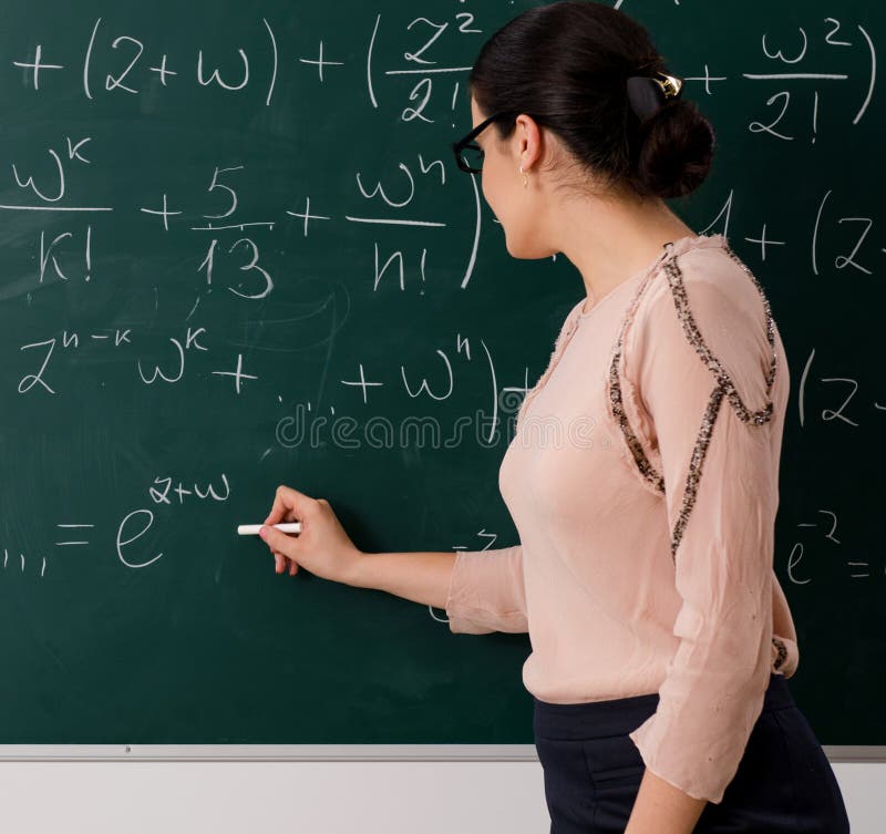 The Female Teacher Standing in Front of Chalkboard Stock Image - Image ...