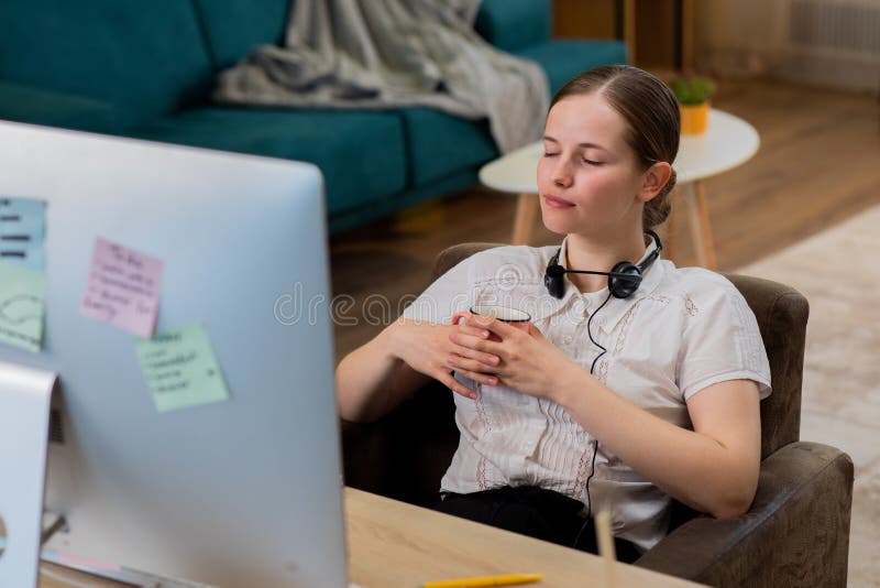 Female Technical Support Agent Working at Home Stock Image - Image of ...