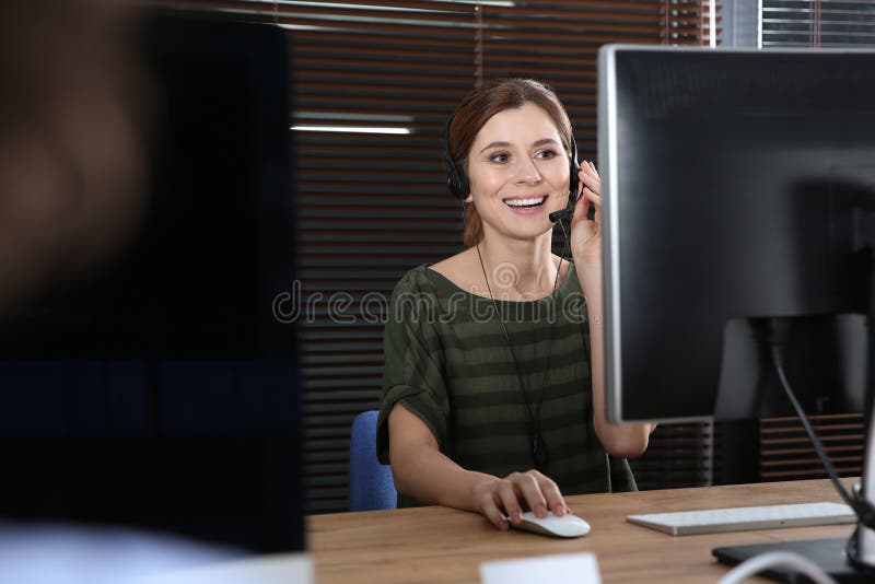 Female Technical Support Operator with Headset Stock Image - Image of ...